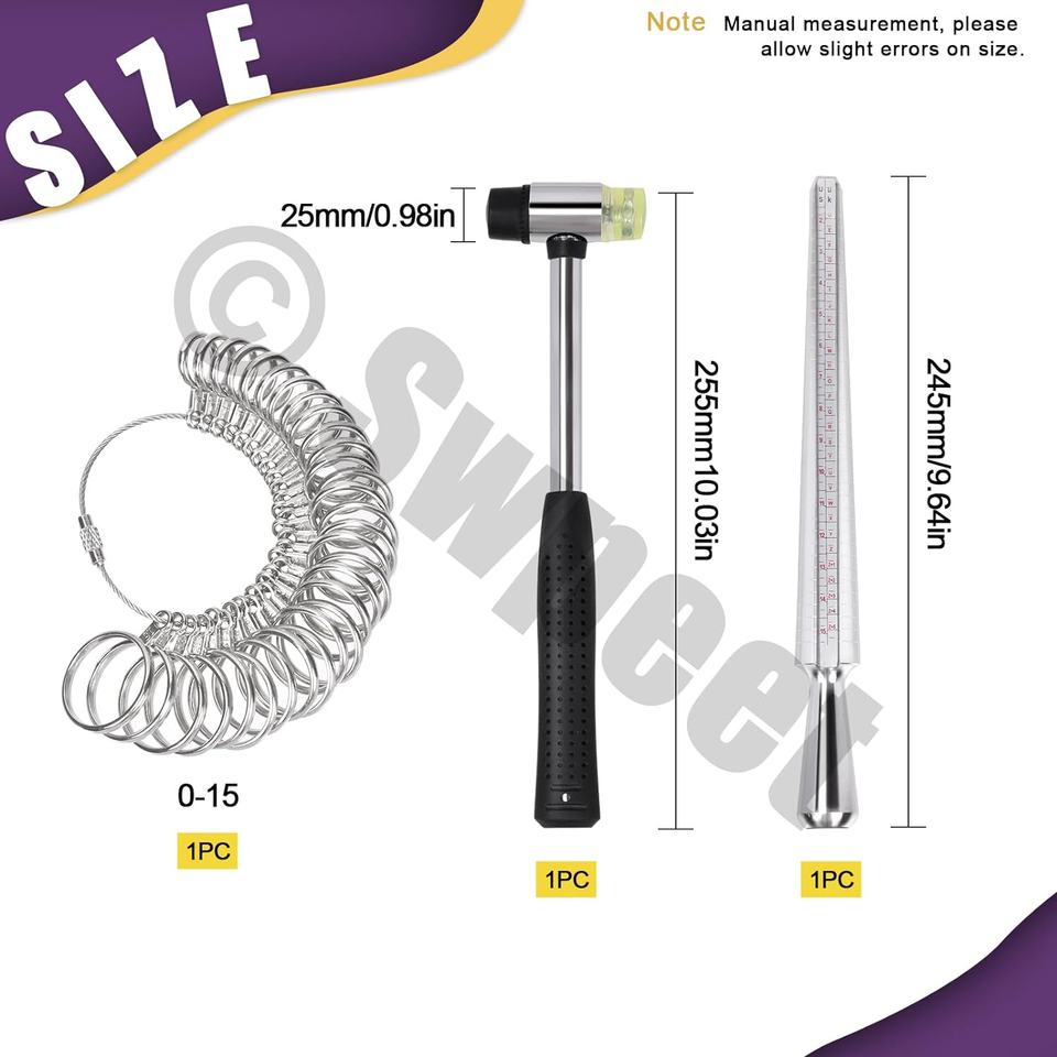 3Pcs Ring Sizer Measuring Tool Set Including Ring Mandrel Metal Ring ...