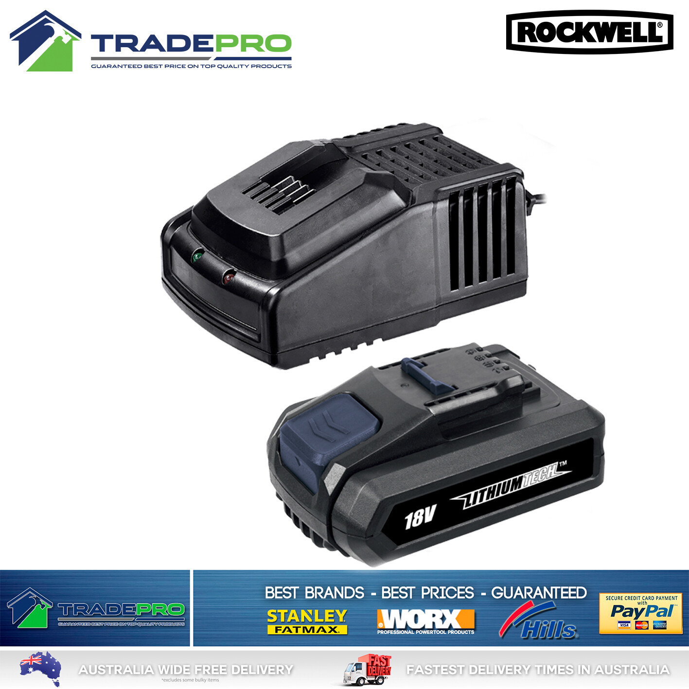 Cordless Drill 18V Driver Rockwell® V/Speed 2 Gear Lithium Battery ...