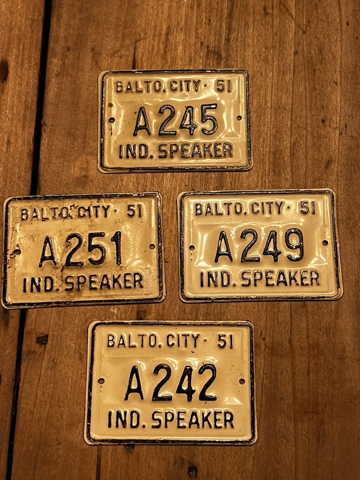4 Antique VTG 1950s Baltimore City Obsolete Speaker License Plate ...