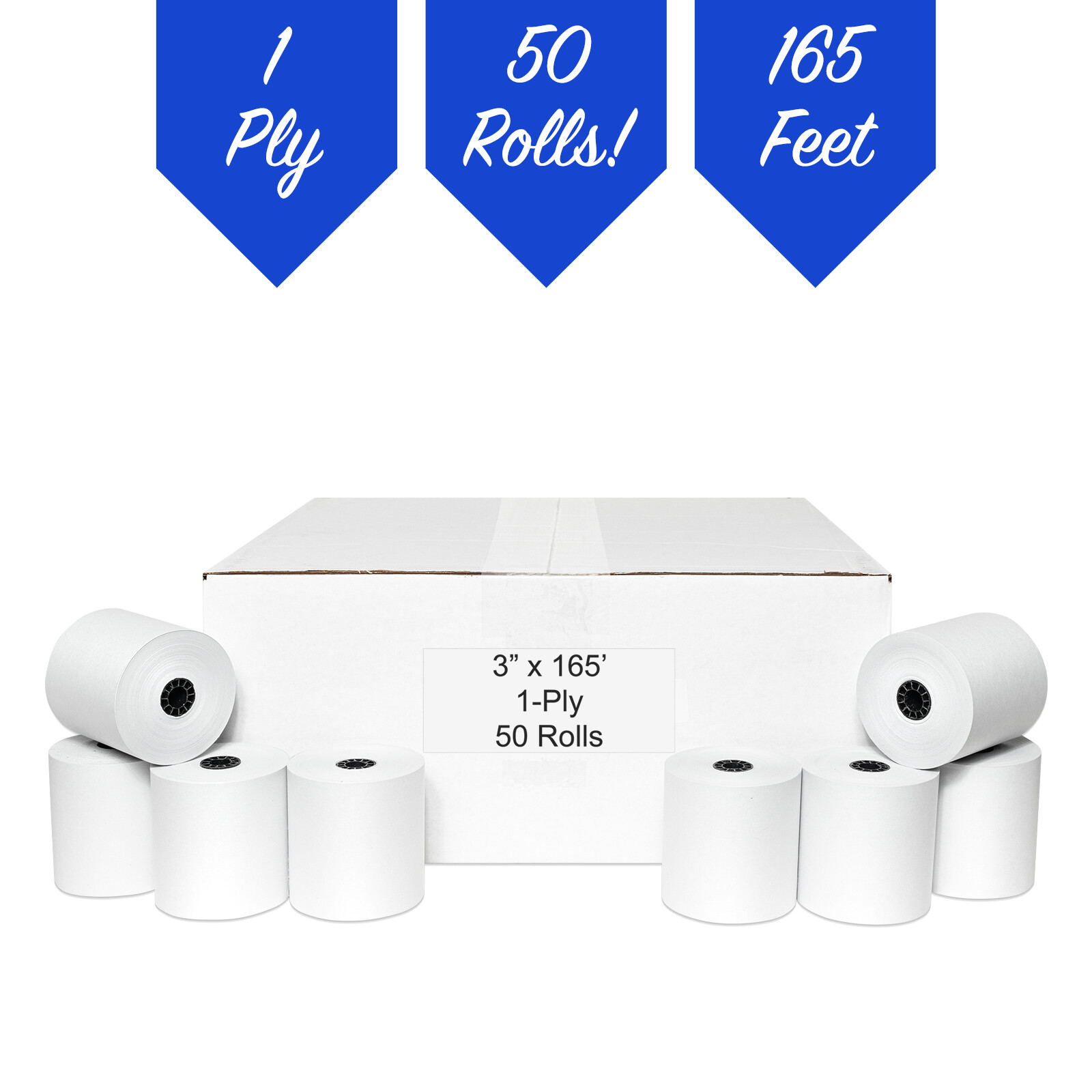PM Company Cash Register Paper Rolls, 3 Inch x 165 Feet, 50 Rolls per ...