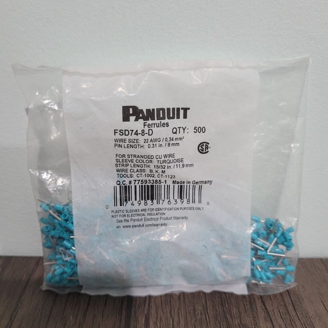 PANDUIT Ferrules FSD74-8-D 22 AWG/ 0.34 mm2 PP 15/32in. PK/500 ...