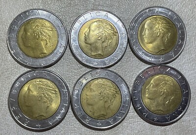 Lot of 6 ~ L.500 Lire Italy Repvbblica Italiana Cretara Coin 1982-1987 ...