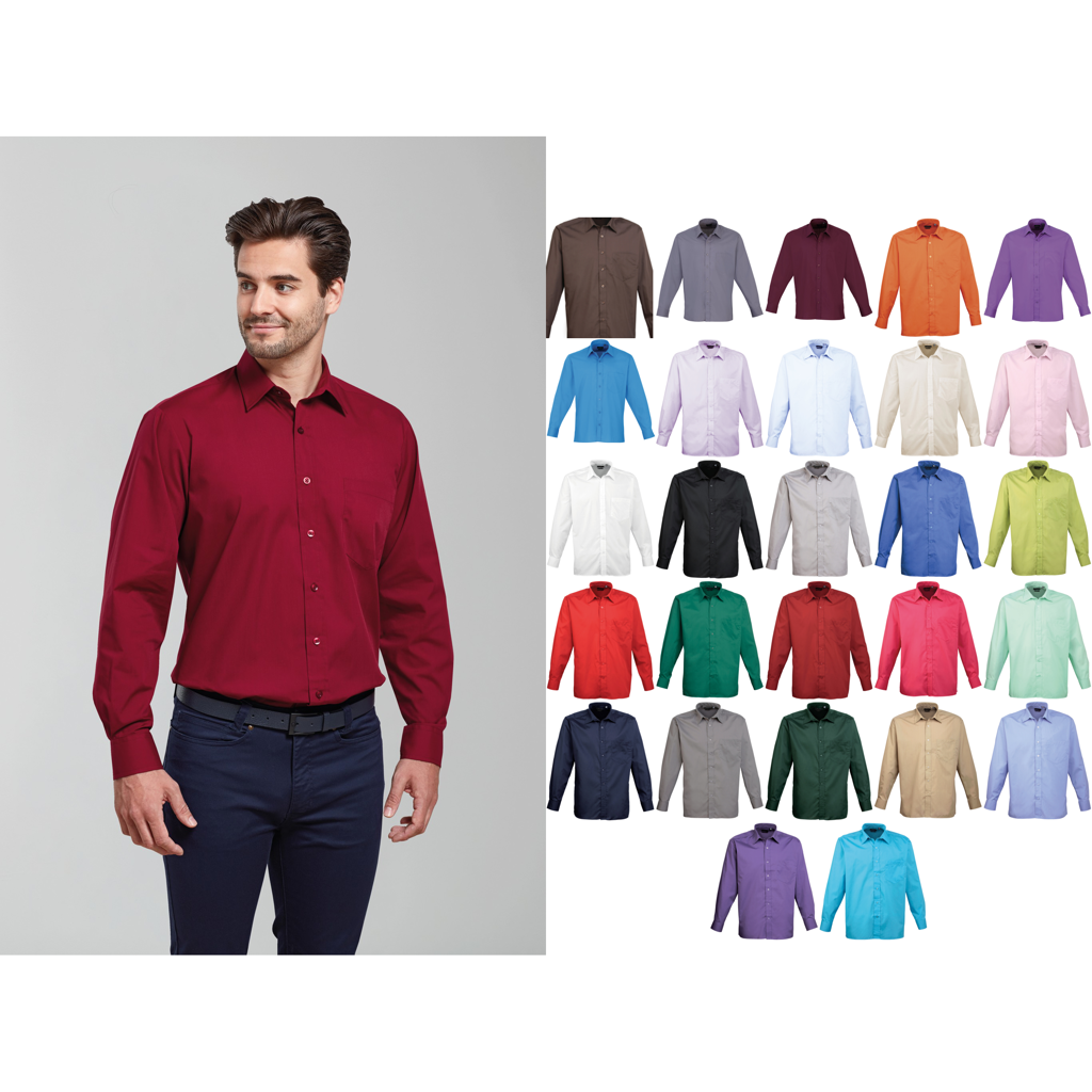 Premier Long Sleeve Poplin Shirt (PR200) - Unisex Formal Official ...