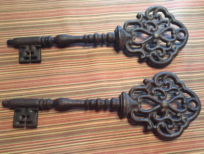 Large Cast Iron Decorative Skeleton Keys SET of 2 Vintage Wall Decor 12 ...