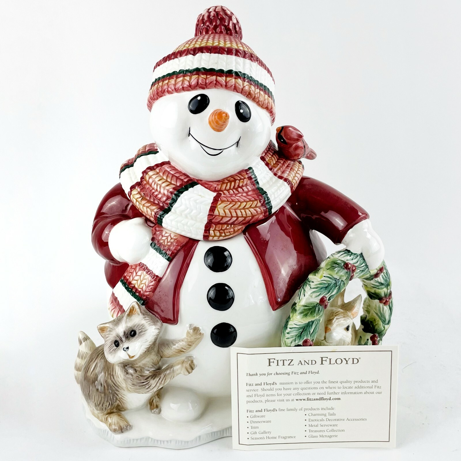 Fitz and Floyd Cookie Jar Woodland Snowman 2003 Racoon Cardinal Bunny ...
