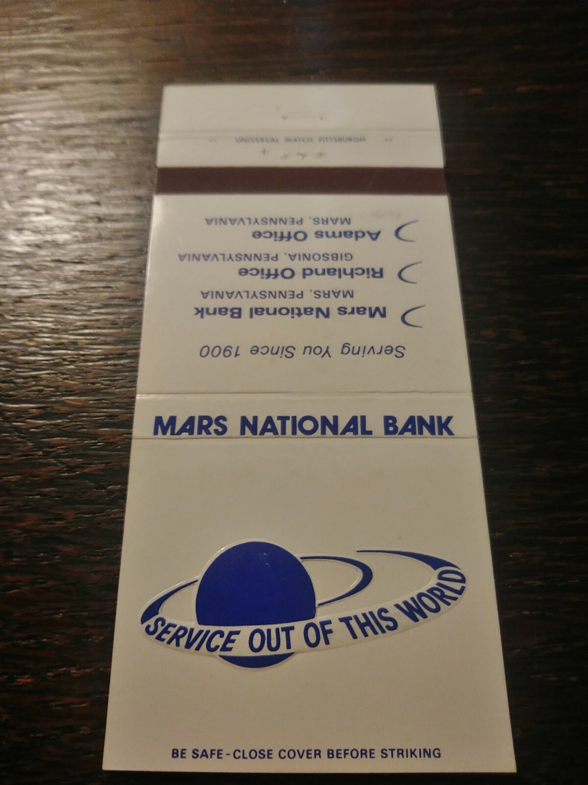 Vintage Matchcover: Mars National Bank, Mars, PA Z | eBay