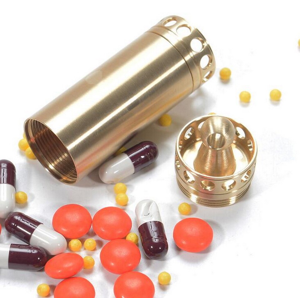 Brass Pill Storage Case Holder Keychain EDC Box Medicine Capsule ...