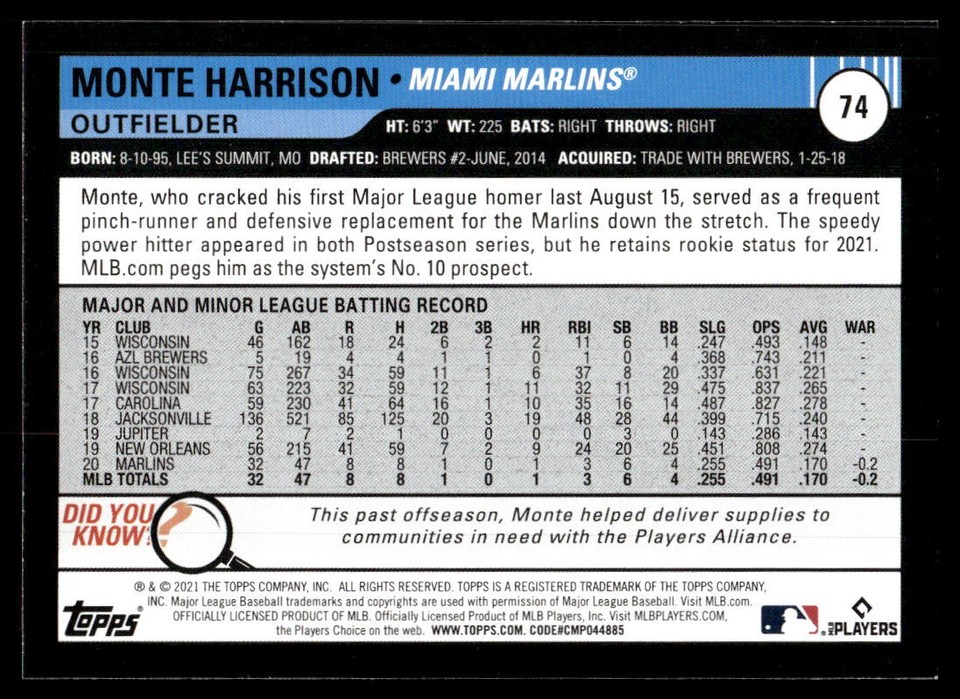 2021 Topps Big League 74 Monte Harrison Marlins Rookie Card | eBay