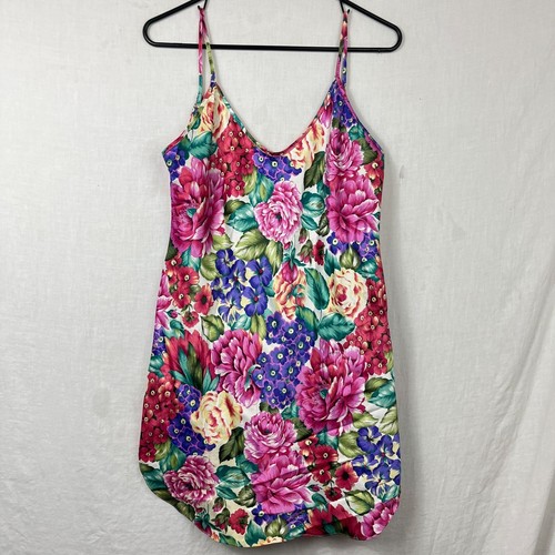 Vintage Slinky Floral Cami Slip Dress Womens M 90s Sexy Intimates Low ...