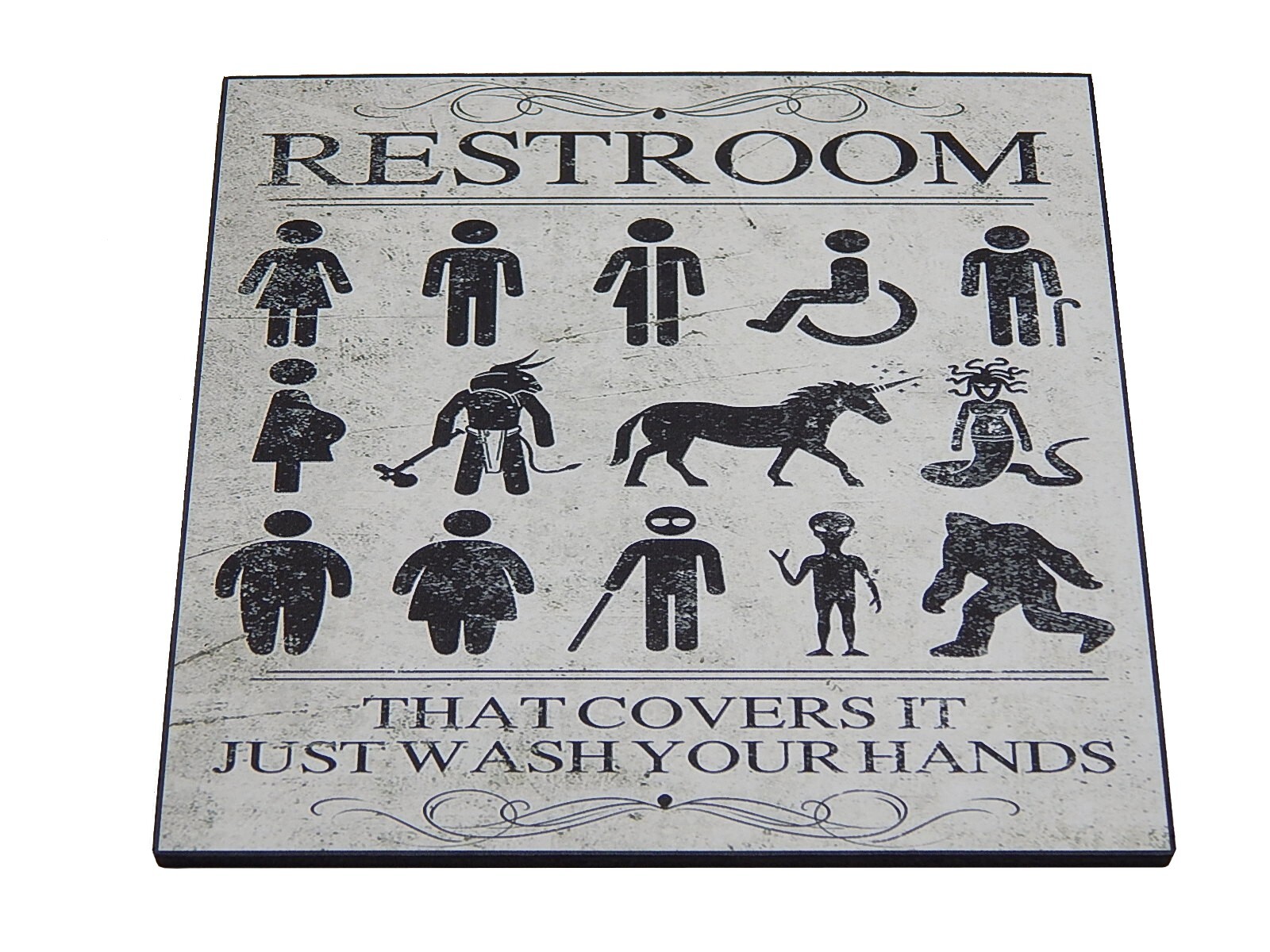 Funny Wash Hands All Gender Restroom Toilet Sign Shelf Sitter Wall Art ...