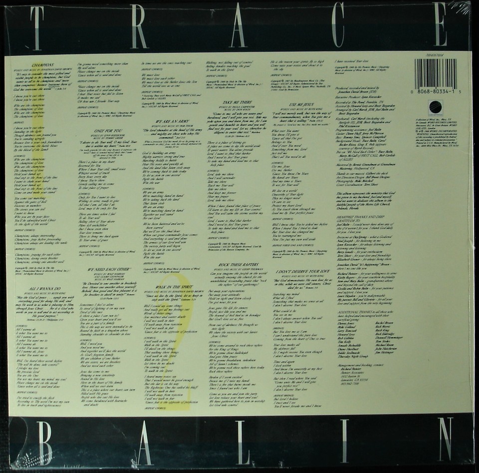 TRACE BALIN "CHAMPIONS" 1988 VINYL LP ALBUM 10 TRACKS ROCK ~RARE~ HTF ...