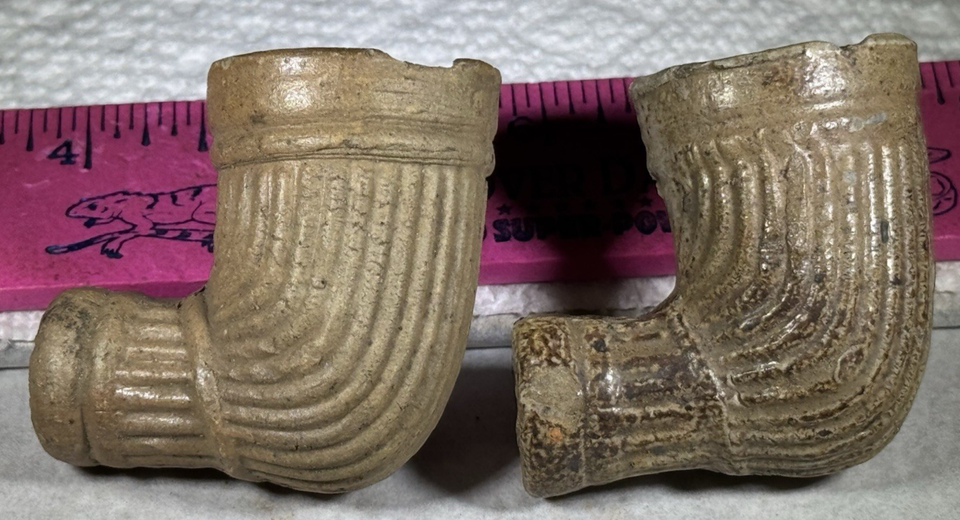 TWO VINTAGE GLAZED WHITE CLAY TRADE TAVERN PIPES PAMPLIN VIRGINIA PIPE ...