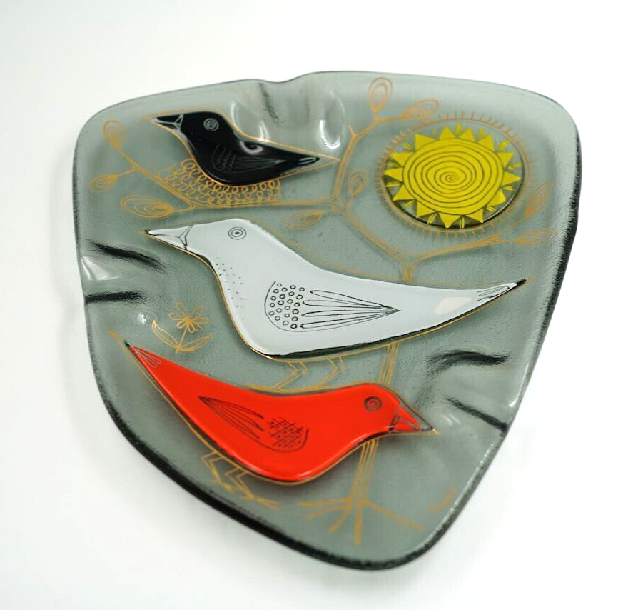 HIGGINS ART GLASS BIRDS W/ SUN ASHTRAY PLATE | eBay