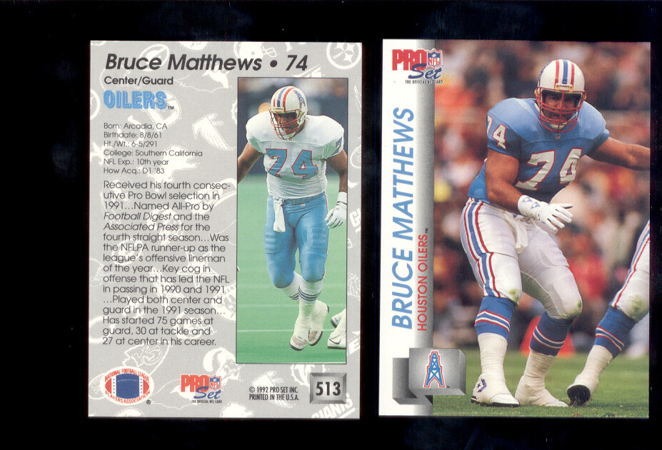1992 Pro Set BRUCE MATTHEWS Houston Oilers Card | eBay