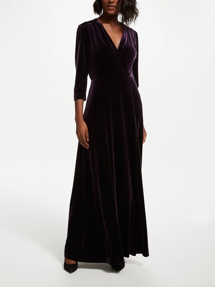 John Lewis Bruce by Bruce Oldfield Velvet Wrap Maxi Dress, Wine Size Uk ...