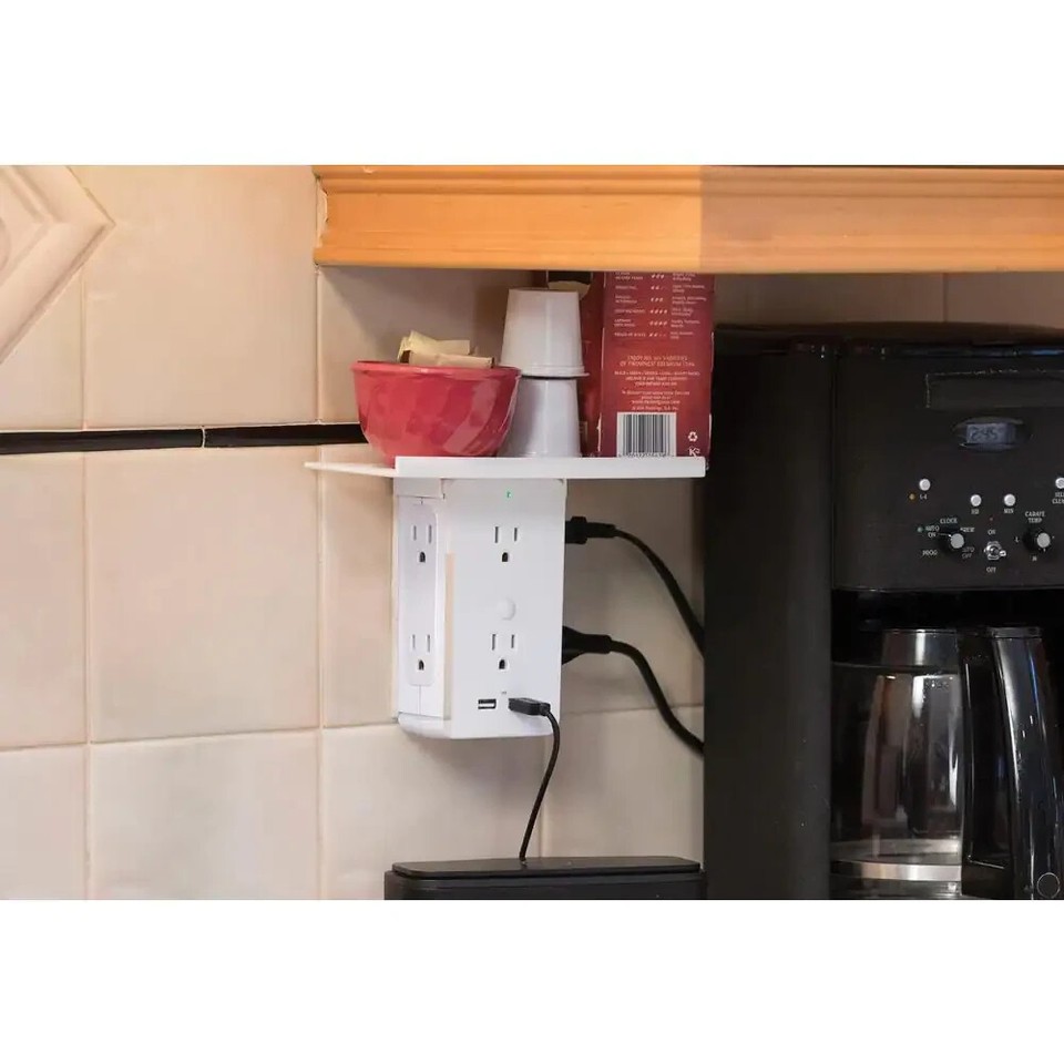 SHARPER IMAGE Socket Shelf Cordless Wall Outlet Extender 6-Outlets, 2 ...