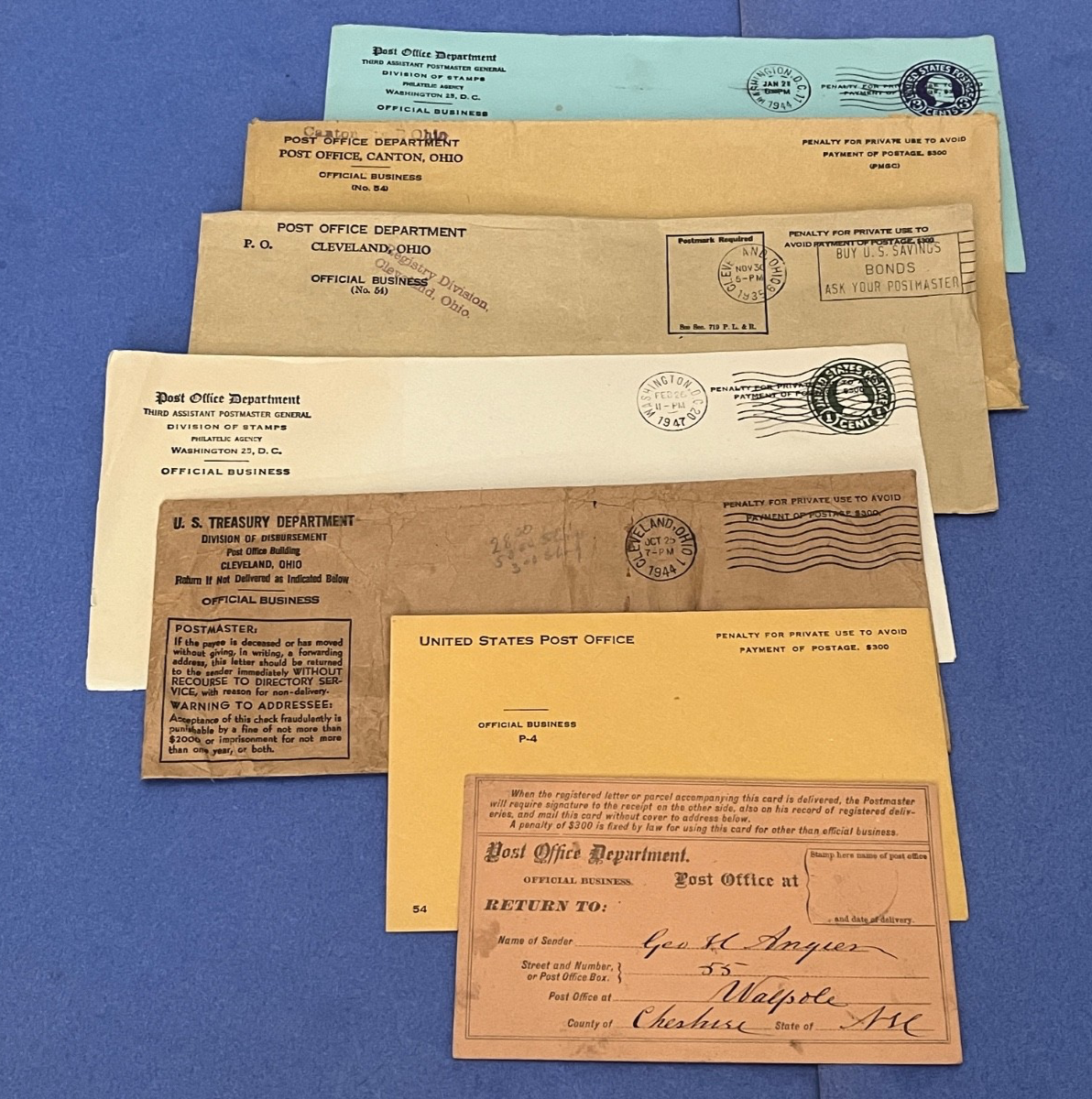 LOT x7 POST OFFICE DEPT OFFICIAL PENALTY ENVELOPES / CARD ! POSTAL ...
