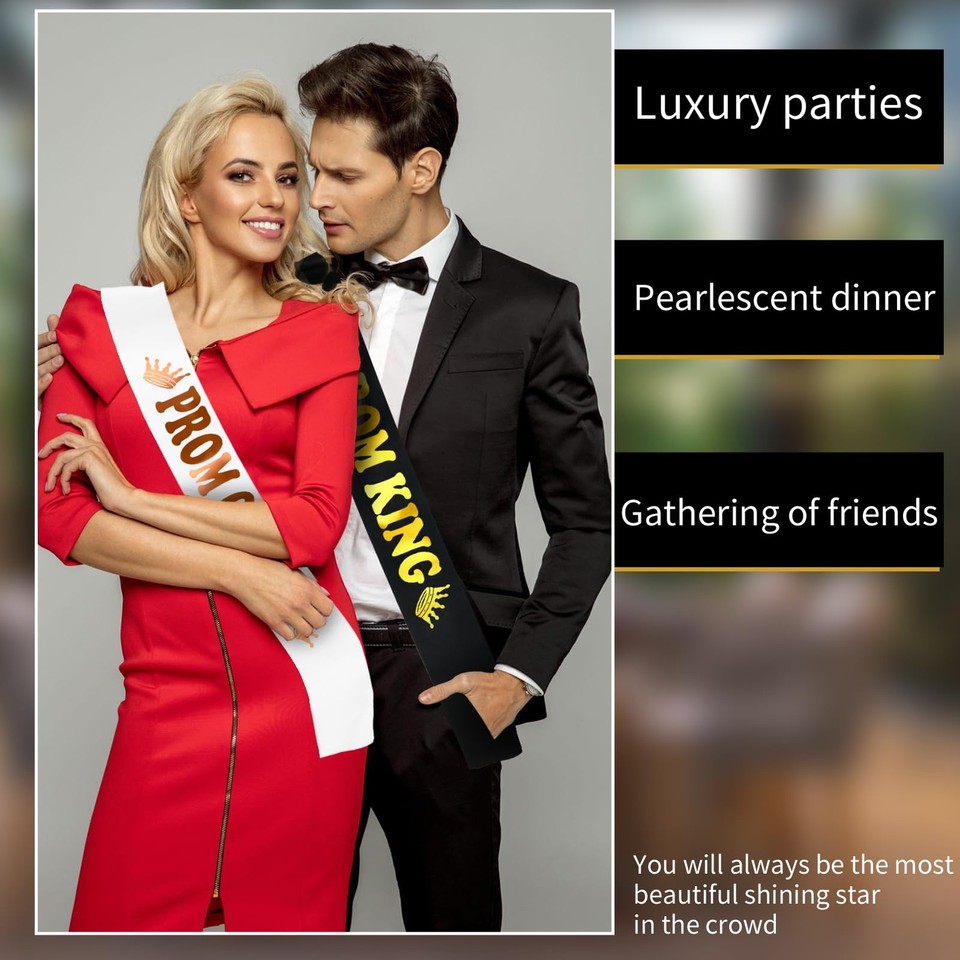 2 Pack Prom King Queen Sash Kit Black Gold White Rose Gold Decorations ...