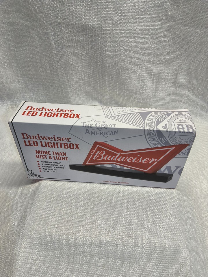 L Budweiser LED Light Box Wireless Cable 12” W x 5” H With Box Man Cave ...