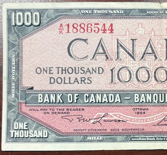 1954 Canadian 1000$ One Thousand Dollar Banknote Bank Of Canada | eBay