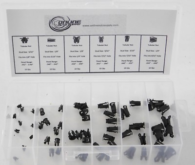Chevy Emblem Script Clips Barrel Tubular Nuts Assortment | 60 pcs | 6 Sizes