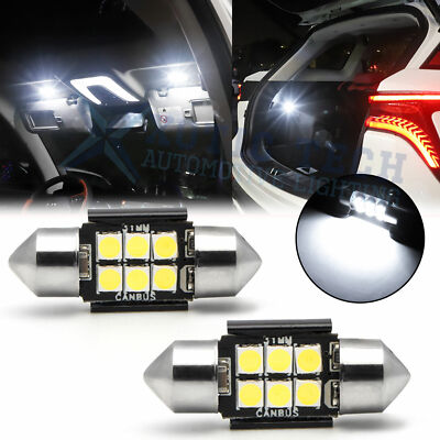 2x 6000K White Festoon 31MM DE3175 DE3021 3175 LED Interior Dome Roof ...