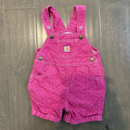 Carhartt Overalls Baby Girl Size 18M Pink Polka Dot Shortalls Snap Leg ...