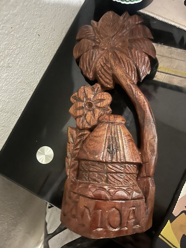 VINTAGE SAMOA TROPICAL HAND CARVED TIKI WOOD STATUE SCULPTURE 12” TALL ...