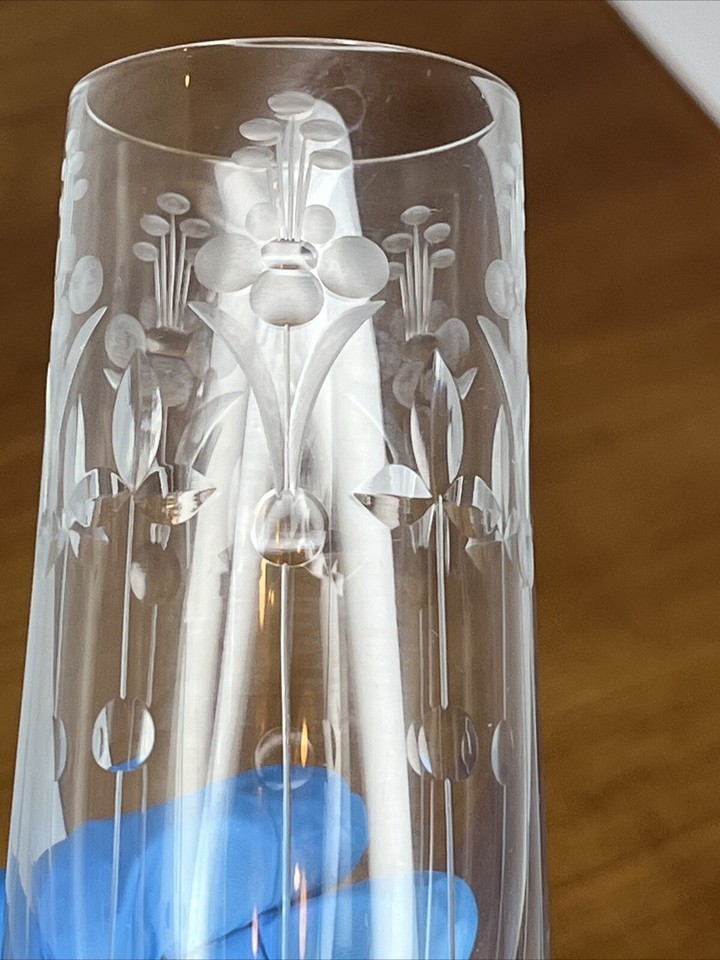 Kusak Art Cut Crystal Vase; Springtime Pattern Rare Etched Signed on ...