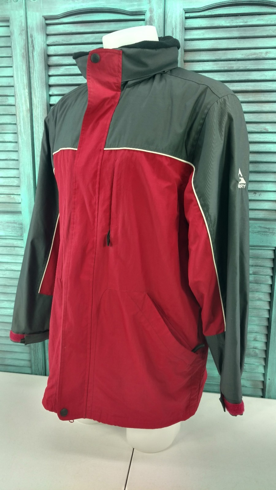 Gerry Jacket Size Large Red Gray Colorblock Fleece Lined Hood Outdoor ...