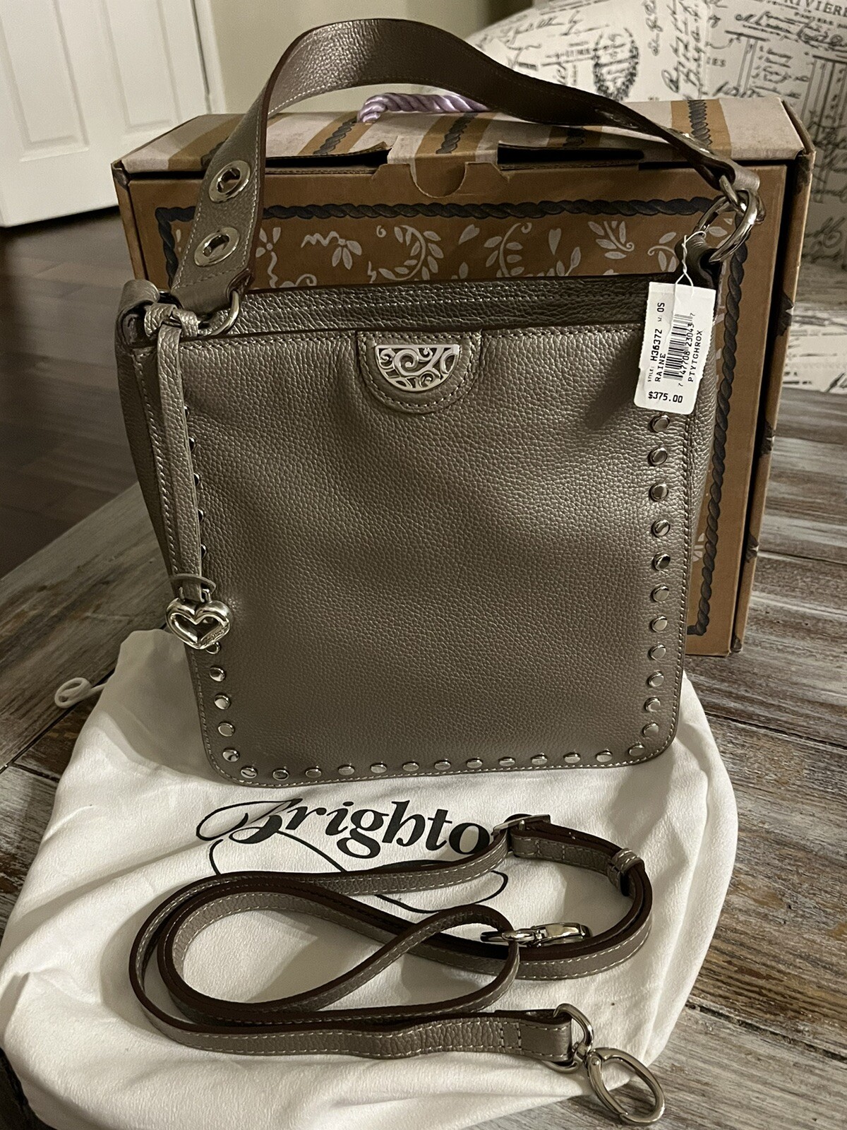 NWT Brighton Pretty Tough RAINE Gray Silvertone Leather Convertible ...