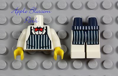 NEW Lego Meat BUTCHER MINIFIG TORSO & LEGS - White Blue Stripe Shirt ...