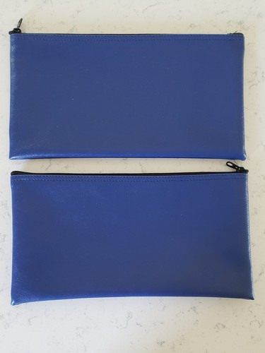 2 Blue Zippered Vinyl Bank Deposit Money Bags Organizer Pouch Cash Coin ...