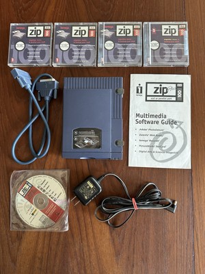 Iomega Zip 100 PLUS Drive External Parallel Cable, AC Adapter, Disks ...