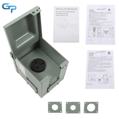 30 Amp 250 Volt NEMA 6-30R Outlet Box, Enclosed Weatherproof Outdoor ...