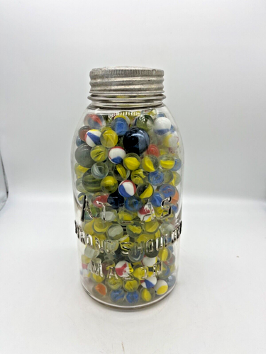 VTG large Atlas Strong Shoulder Mason jar full of vintage marbles | eBay
