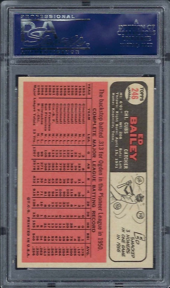 1966 TOPPS #246 ED BAILEY Chicago Cubs sharp/CENTERED/Lower Pop PSA 8.5 ...