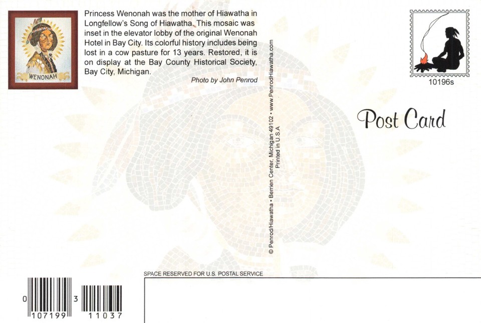 Postcard MI Bay City Princess Wenonah Mosaic Longfellow's Song of ...