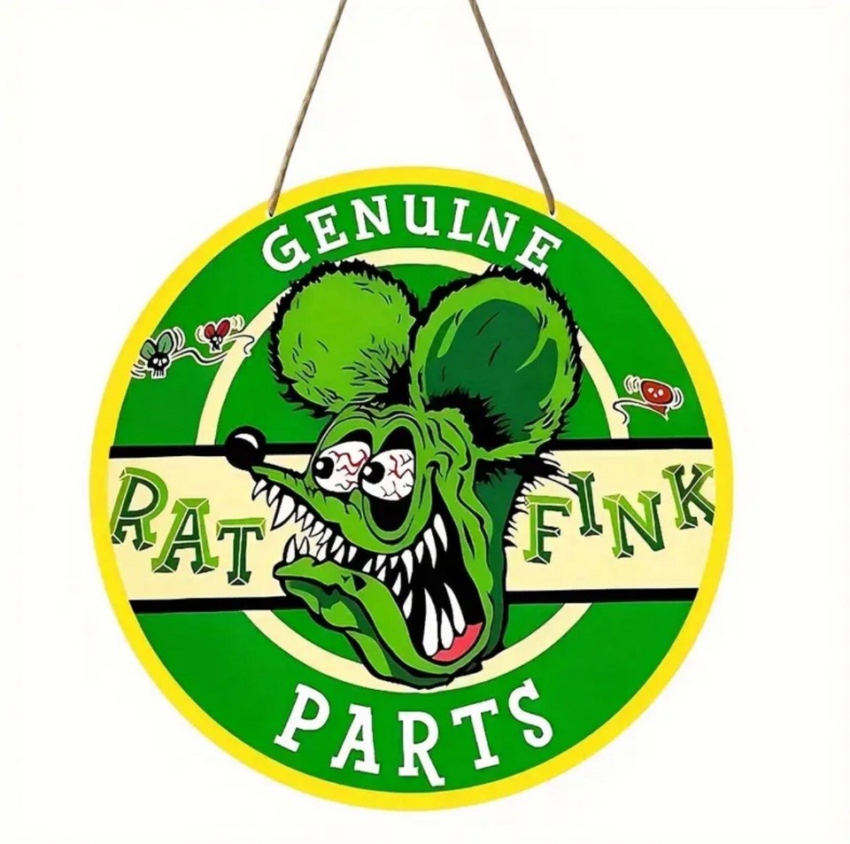 🔥NEW Ed Roth Rat Fink RF Hot Rod 8” Round Sign Mechanic ODD T-Bucket ...
