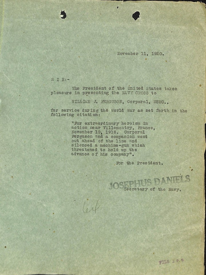WWI USMC Good Conduct Identified to Navy Cross Recipient Numbered ...