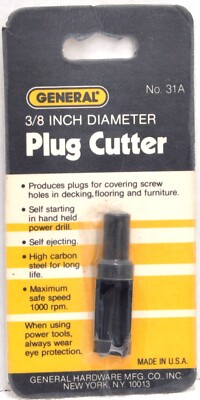 GENERAL Plug Cutter 3/8", 1/2", 5/8" in Commercial Pack No. 31A, 31B ...