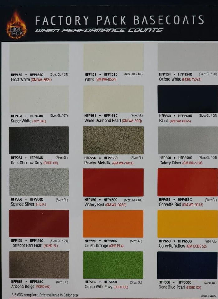 High Teck Base Coat Color Chart (New Charts) | eBay
