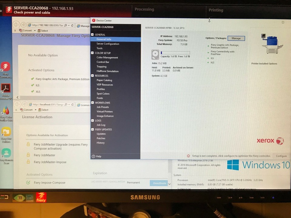 Xerox FIERY EX-180 v1.2 Win10 XLS/IMPOSE/COMPOSE Server Controller ...