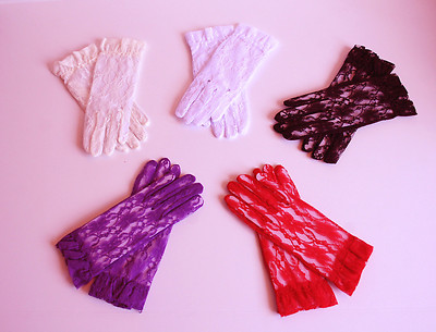 High Quality Lace Wrist Gloves w Ruffle - Black, White, Ivory, More ...