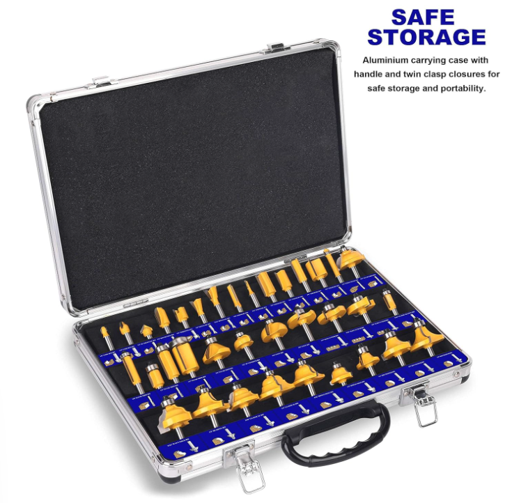 35-Piece Tungsten Carbide Router Bit Set 1/4" Shank with Aluminum ...