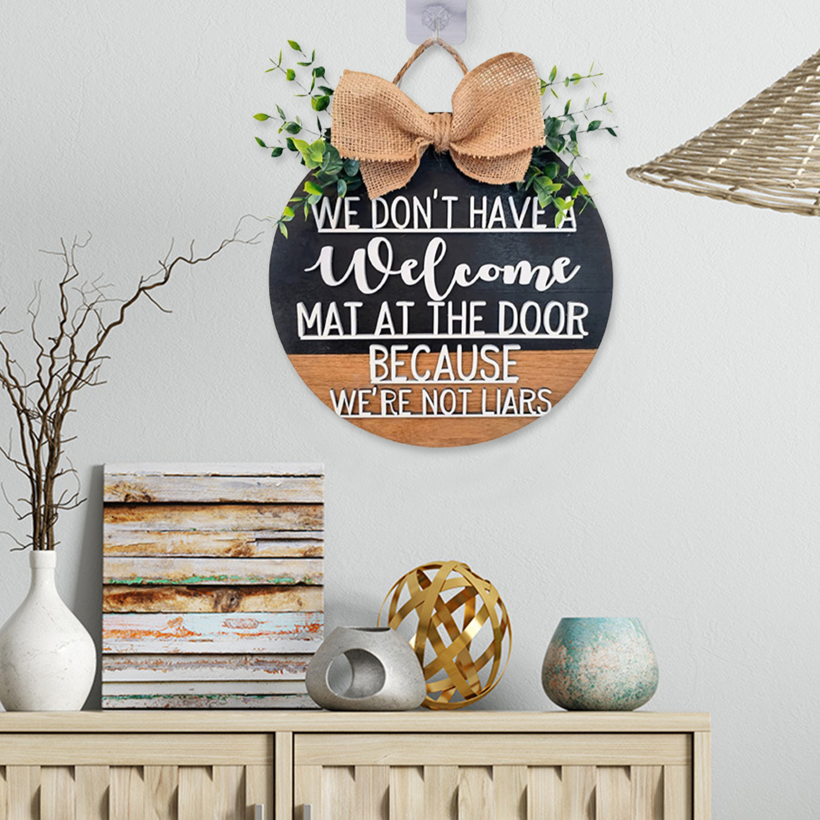 Welcome Sign Bow Decorative Wooden Welcome Door Wreath Sign Round | eBay