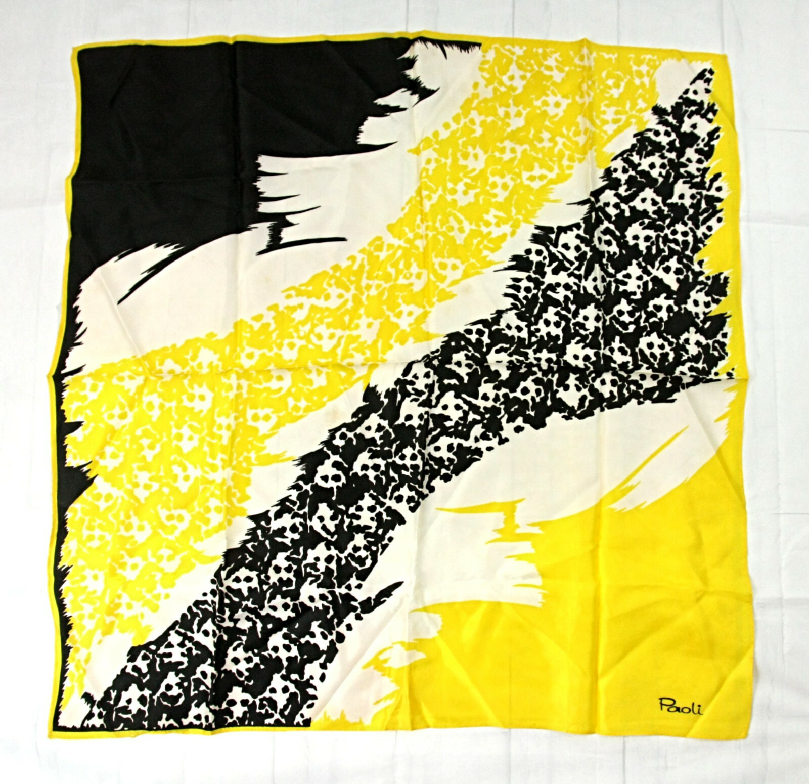 Vintage Paoli Abstract Stripe Satin Scarf Yellow Black White Square ...