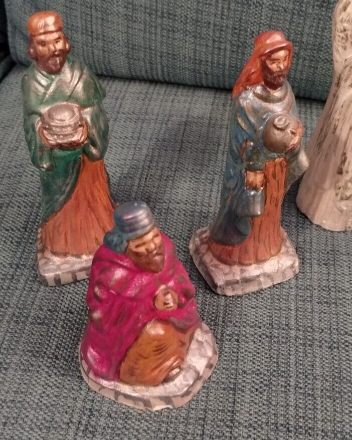 Chalkware Nativity Set 14 Pieces - Colorful Figures - Looks to be ...