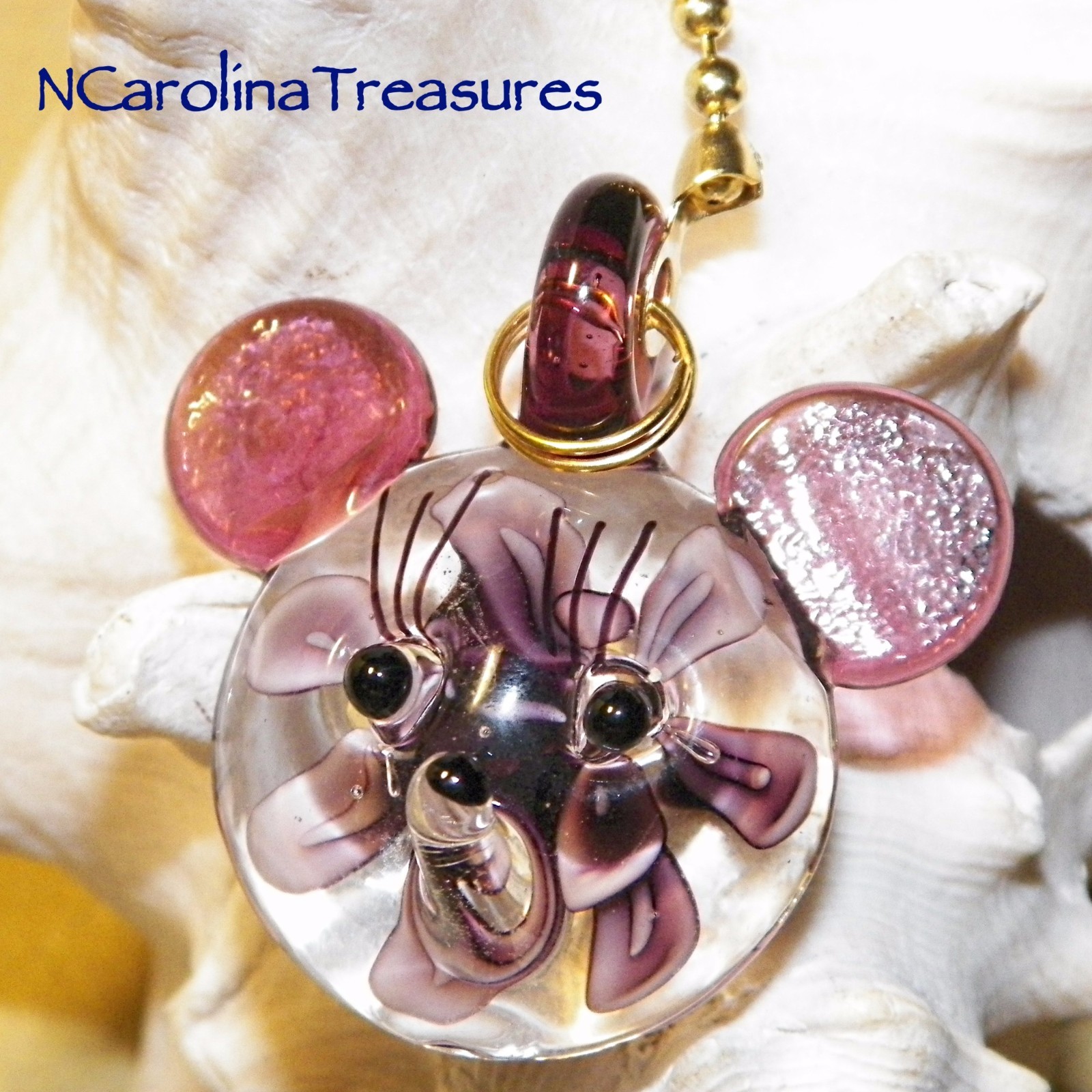 MICKEY MOUSE PURPLE FLORAL MURANO GLASS CEILING FAN PULL PULLS LARGE ...