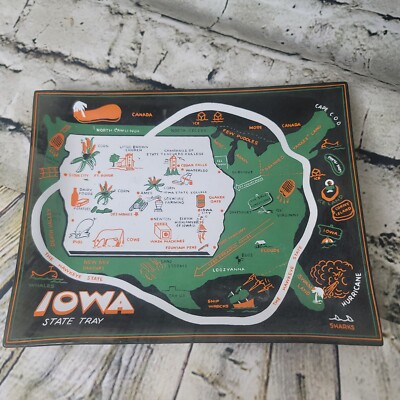 Vintage Iowa Souvenir Glass Tray Trinket Map Appx 8.75 x 3.5 Inches | eBay